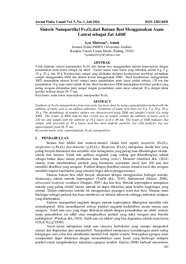 (PDF) Sintesis Nanopartikel Fe3O4 dari Batuan Besi Menggunakan Asam ...