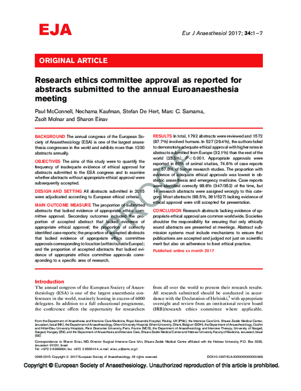(PDF) Research ethics committee approval as reported for abstracts ...