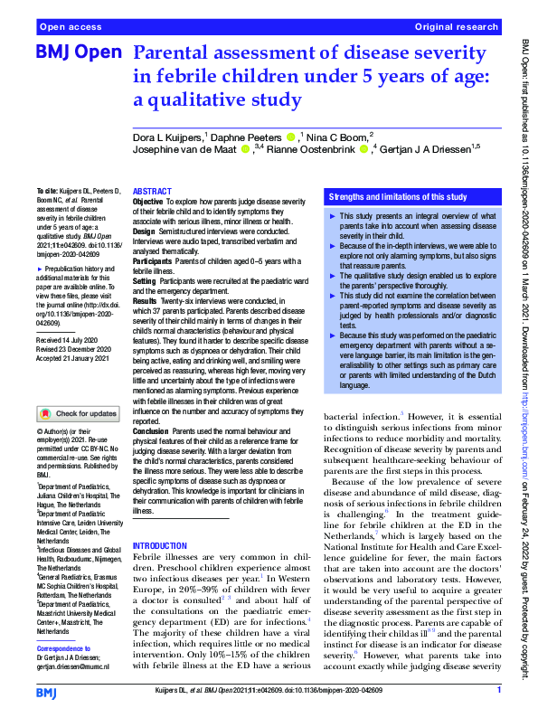 (PDF) Parental Perceptions of Disease Severity in Febrile Children