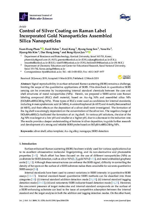 (PDF) Control of Silver Coating on Raman Label Incorporated Gold Nanoparticles Assembled Silica ...