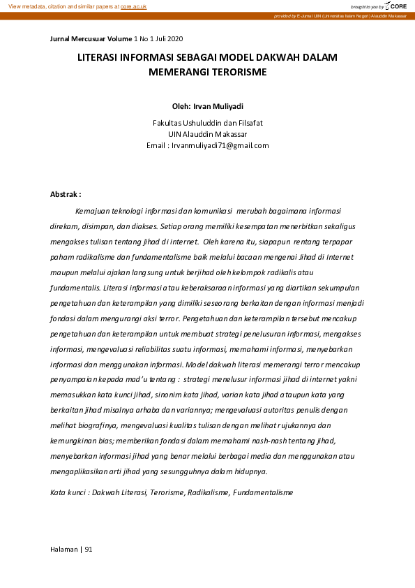 (PDF) Literasi Informasi Sebagai Model Dakwah Dalam Memerangi Terorisme