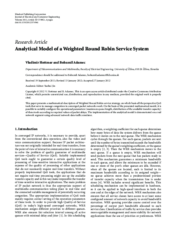 (PDF) Analytical Model of a Weighted Round Robin Service System