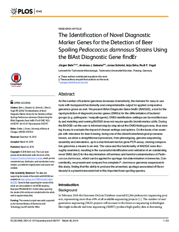 (PDF) The Identification of Novel Diagnostic Marker Genes for the ...