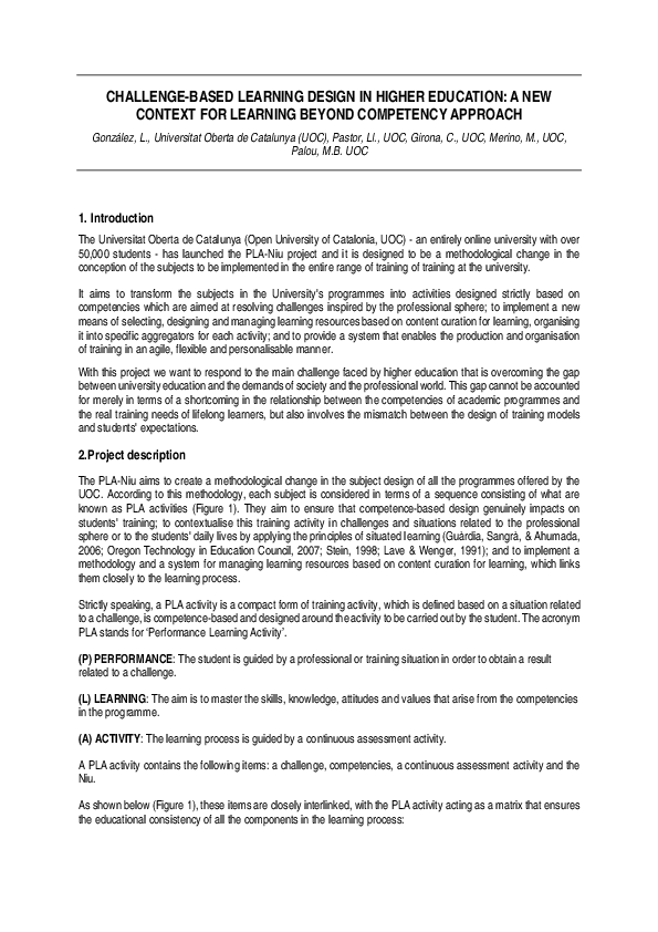 (PDF) Challenge- Based Learning design in higher education: A new context for learning beyond ...