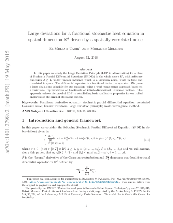 Pdf Large Deviations For A Fractional Stochastic Heat Equation In Spatial Dimension ℝd Driven