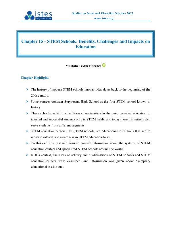 (PDF) STEM Schools: Benefits, Challenges and Impacts on Education
