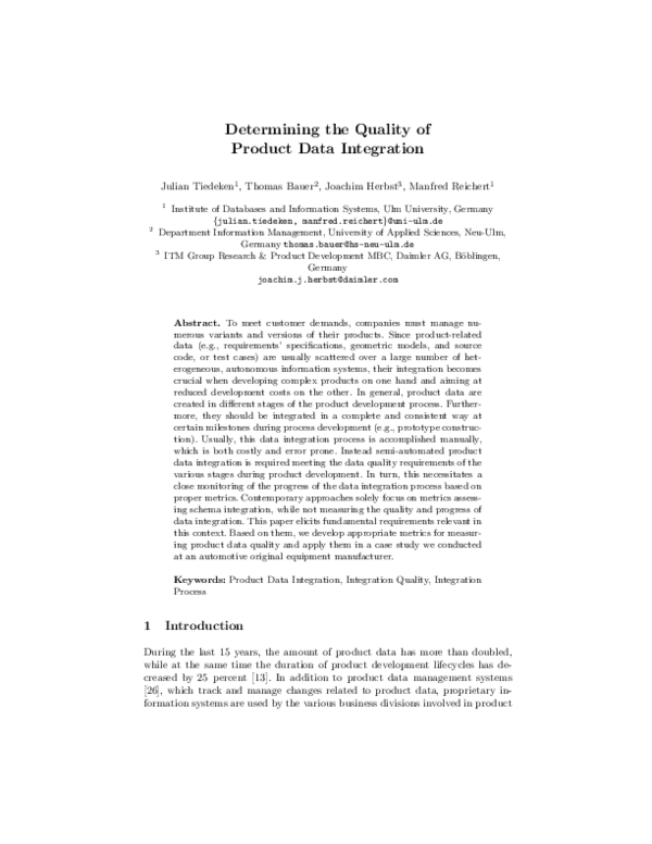 (PDF) Determining the Quality of Product Data Integration