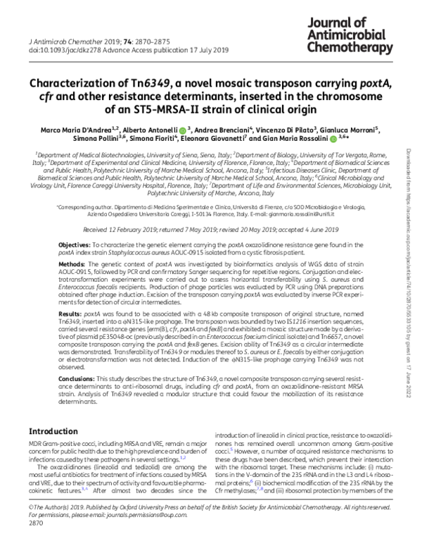 (PDF) Characterization of Tn6349, a novel mosaic transposon carrying ...