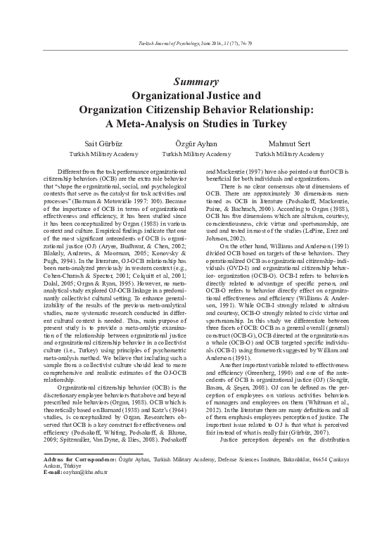(PDF) Summary Organizational Justice and Organization Citizenship Behavior Relationship: A Meta ...