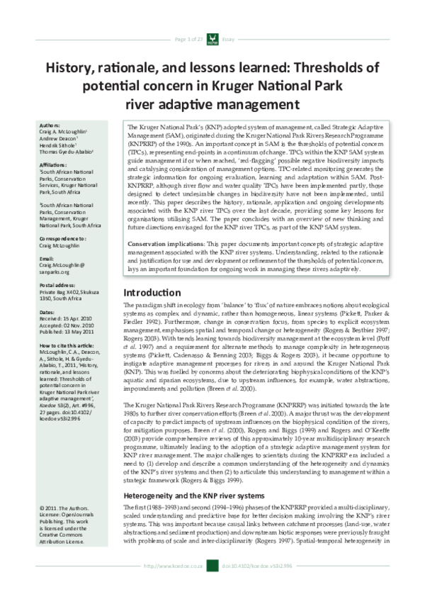 (PDF) History, rationale, and lessons learned: Thresholds of potential ...