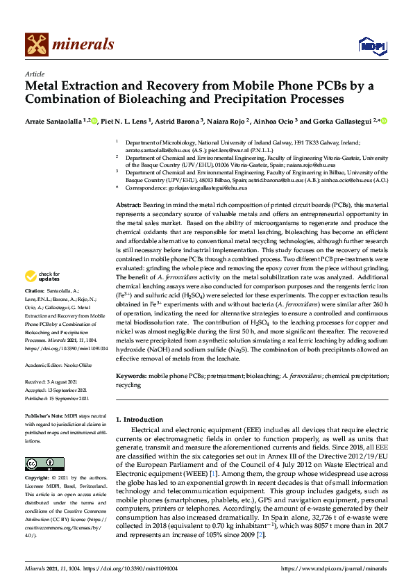 (PDF) Metal Extraction and Recovery from Mobile Phone PCBs by a ...