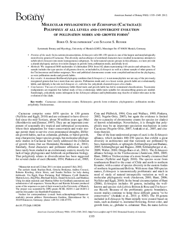 (PDF) Molecular phylogenetics of Echinopsis (Cactaceae): Polyphyly at ...