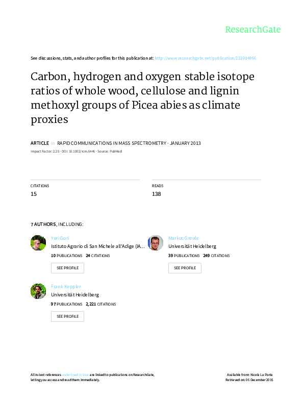(PDF) Carbon, hydrogen and oxygen stable isotope ratios of whole wood ...