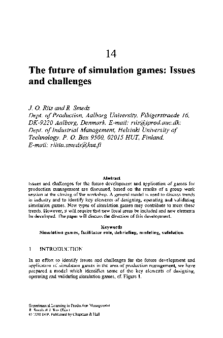 (PDF) The future of simulation games: Issues and challenges