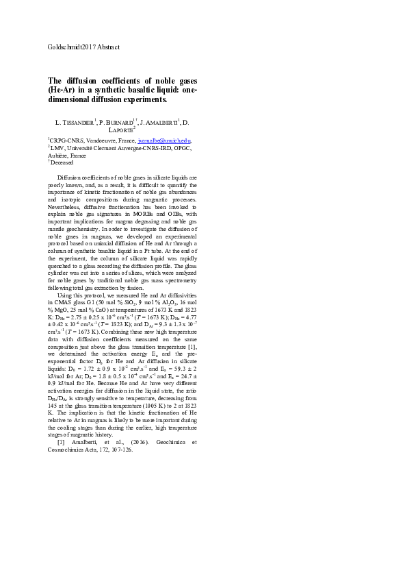 (PDF) The diffusion coefficients of noble gases (He Ar) in a synthetic ...