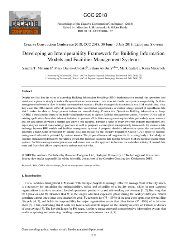(PDF) Developing an interoperability framework for building information models and facilities ...
