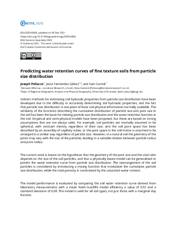 (PDF) Predicting water retention curves of fine texture soils from ...