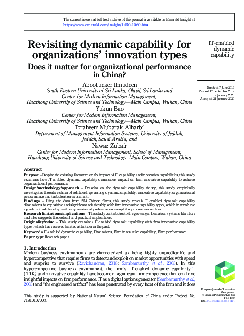 (PDF) Revisiting dynamic capability for organizations' innovation types