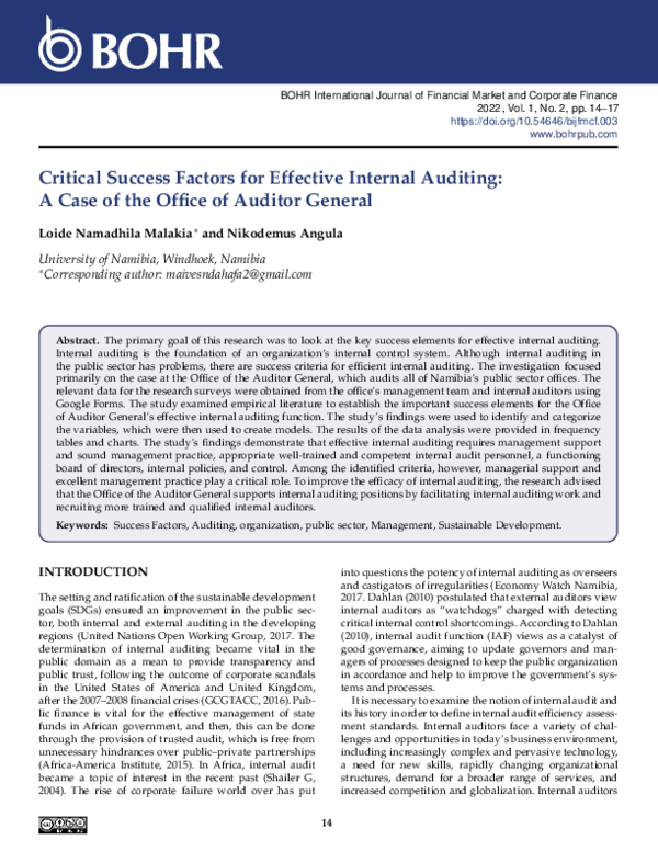 (PDF) Critical Success Factors for Effective Internal Auditing: A Case ...