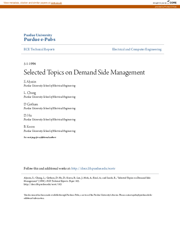 (PDF) Selected Topics on Demand Side Management