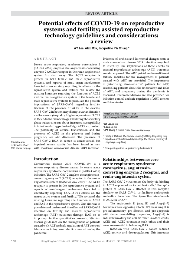 (PDF) Potential effects of COVID-19 on reproductive systems and ...
