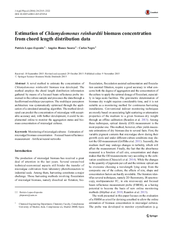 (PDF) Estimation of Chlamydomonas reinhardtii biomass concentration ...