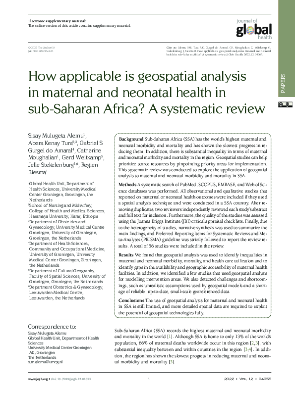 (PDF) How applicable is geospatial analysis in maternal and neonatal ...