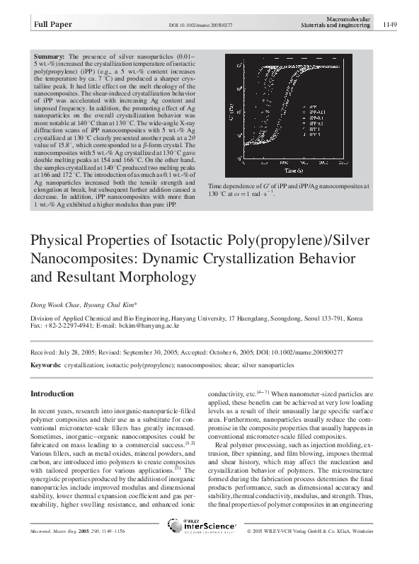 (PDF) Physical Properties of Isotactic Poly(propylene)/Silver ...