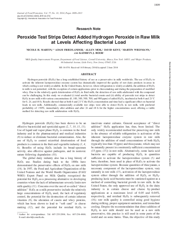 (PDF) Peroxide test strips detect added hydrogen peroxide in raw milk ...