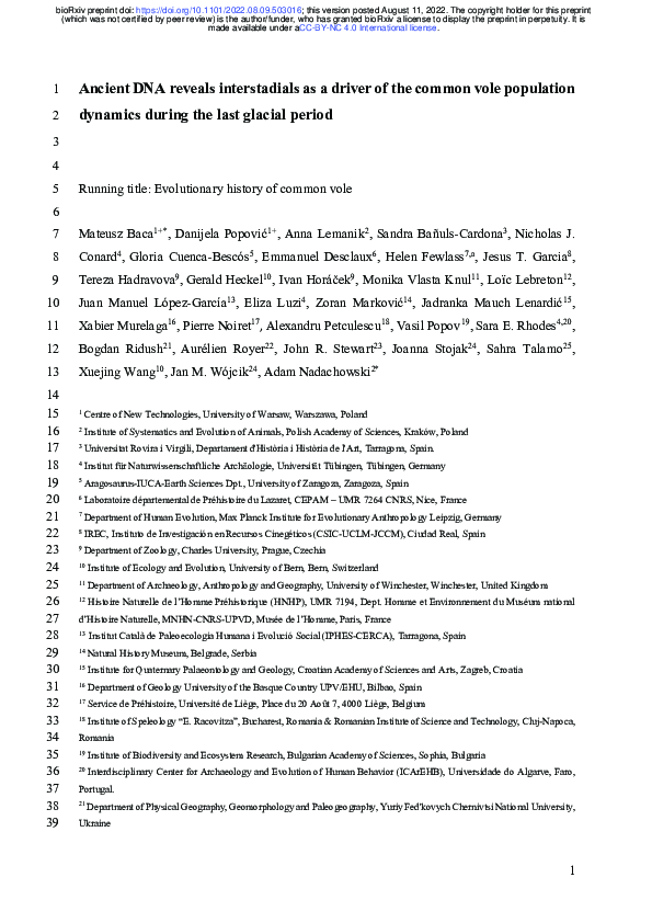 (PDF) Ancient DNA reveals interstadials as a driver of common vole ...