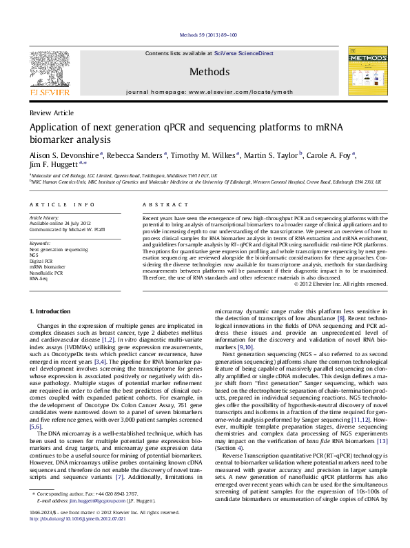 (PDF) Application of next generation qPCR and sequencing platforms to mRNA biomarker analysis