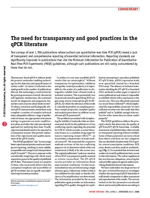(PDF) The need for transparency and good practices in the qPCR literature