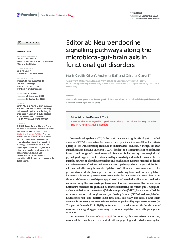 (PDF) Editorial: Neuroendocrine signalling pathways along the ...