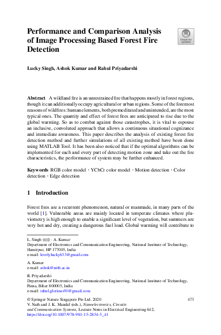 (PDF) Performance and Comparison Analysis of Image Processing Based Forest Fire Detection