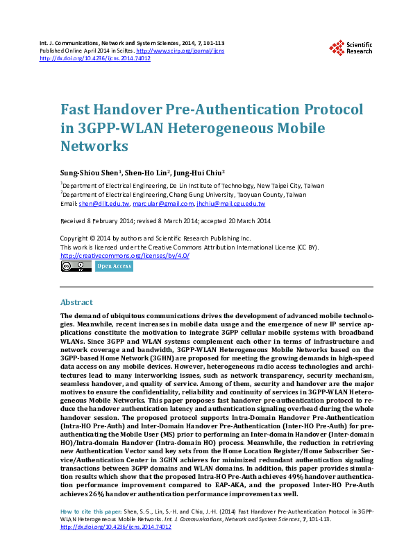 Pdf Fast Handover Pre Authentication Protocol In 3gpp Wlan 9256