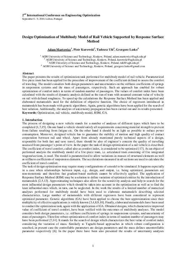 (PDF) Design Optimization of Multibody Model of Rail Vehicle Supported by Response Surface Method