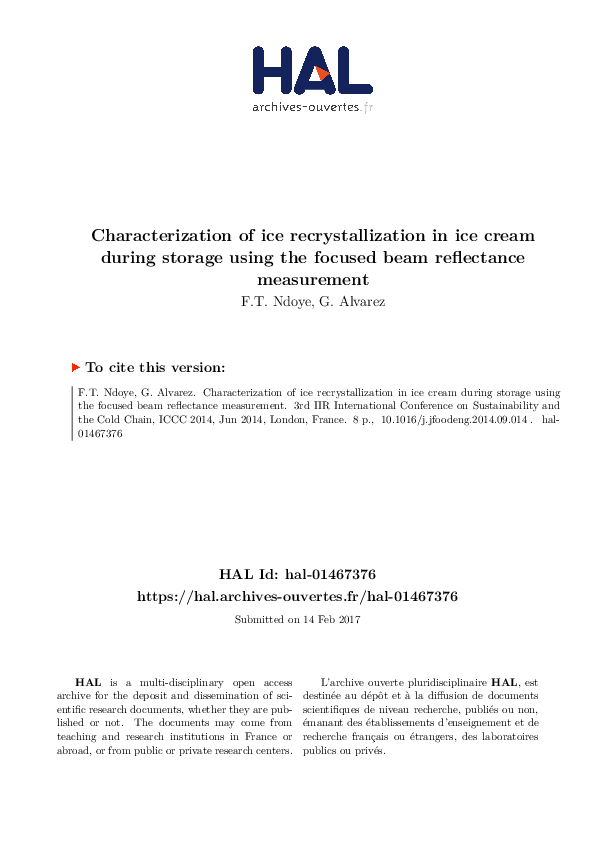 (PDF) Characterization of ice recrystallization in ice cream during ...