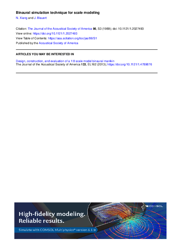 (PDF) Binaural simulation technique for scale modeling