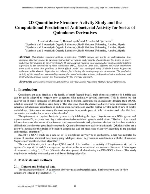(PDF) 2D-Quantitative Structure Activity Study and the Computational ...