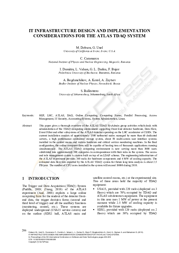 (PDF) It Infrastructure Design and Implementation Considerations for the Atlas Tdaq System