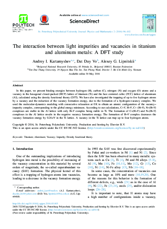 (PDF) The interaction between light impurities and vacancies in ...
