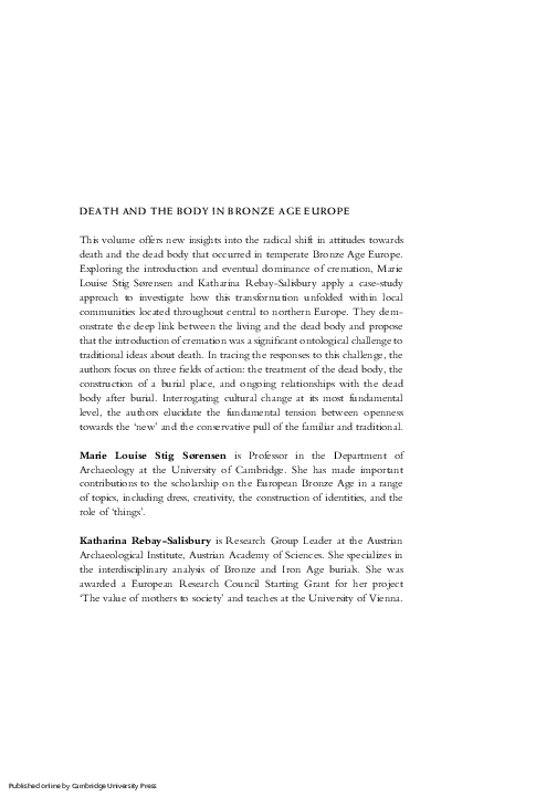 (PDF) Death and the Body in Bronze Age Europe: From Inhumation to Cremation