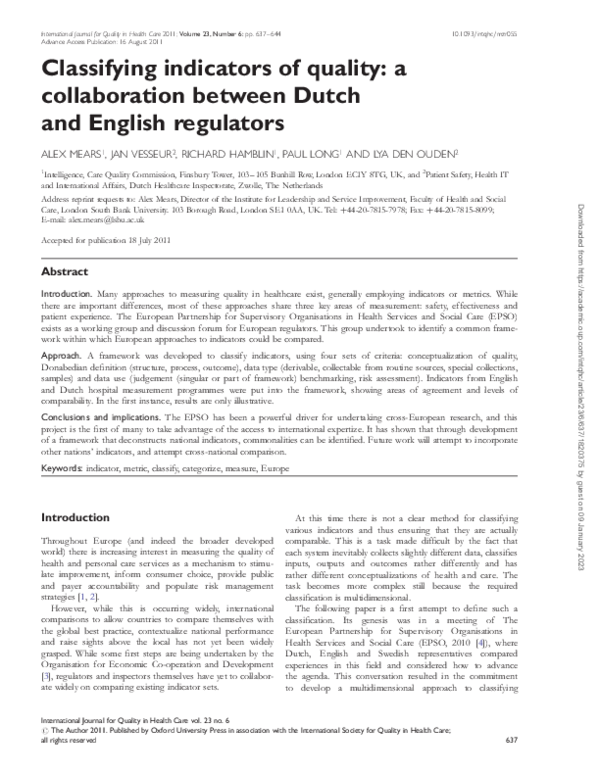 (PDF) Classifying indicators of quality: a