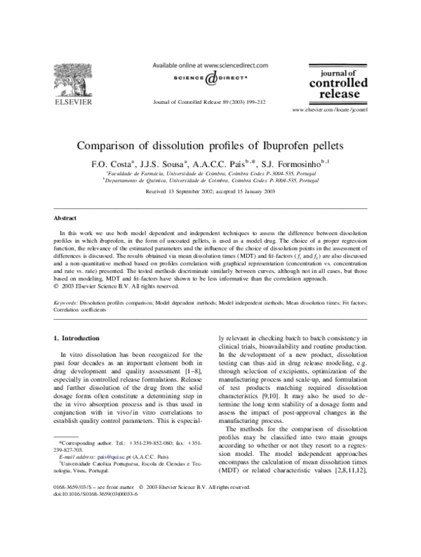 (PDF) Comparison of dissolution profiles of Ibuprofen pellets