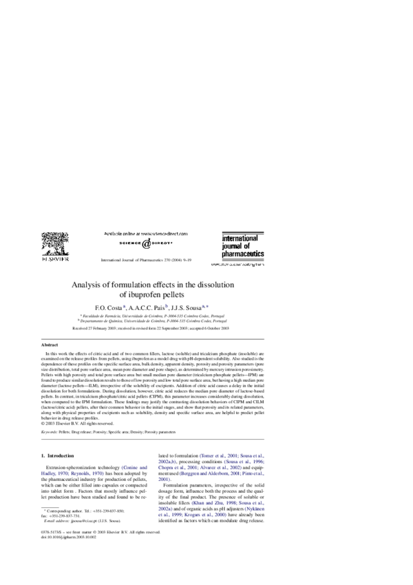 Pdf Analysis Of Formulation Effects In The Dissolution Of Ibuprofen