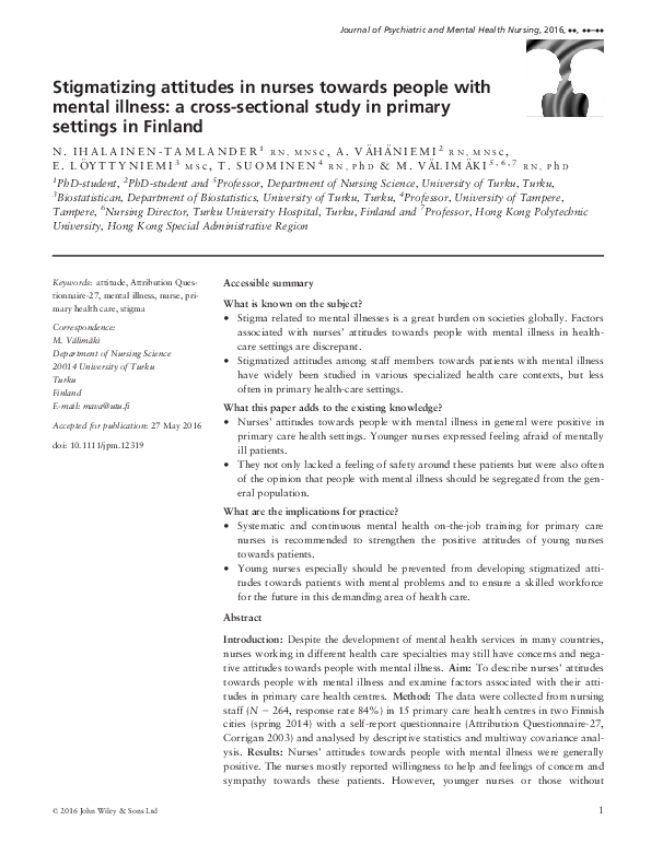(PDF) Stigmatizing attitudes in nurses towards people with mental ...