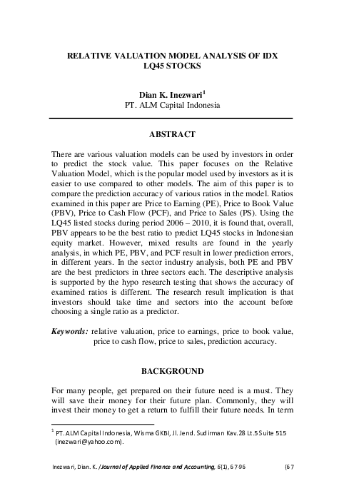 (PDF) Relative Valuation Model Analysis of Idx