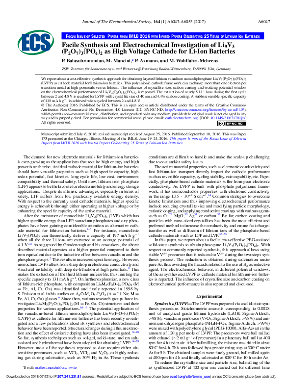 (PDF) Facile Synthesis and Electrochemical Investigation of Li9V3(P2O7 ...