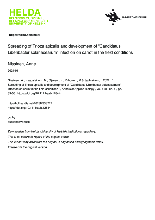 (PDF) Spreading of Trioza apicalis and development of “ Candidatus ...