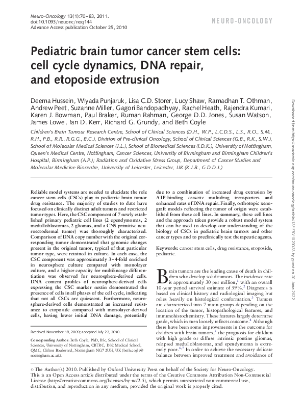 (PDF) Pediatric brain tumor cancer stem cells: cell cycle dynamics, DNA ...